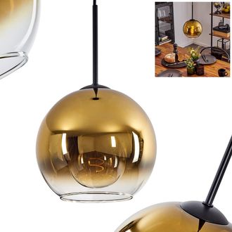 HOFSTEIN H&auml;ngeleuchte Koyoto, H&auml;ngelampe aus Metall/Glas in Schwarz/Goldfarben/Klar, Leuchte 1-flammig im Vintage/Retro Design mit Schirm aus Glas (&Oslash; 20 cm), H