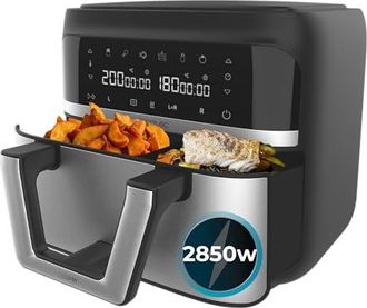 Cecotec Friteuse à Air sans Huile 9 L Divisible en 2 Air Fryer Cecofry Dual 9000. 2850 W, Diététique et Digitale, Panneau Tactile, Température Duale et Réglab