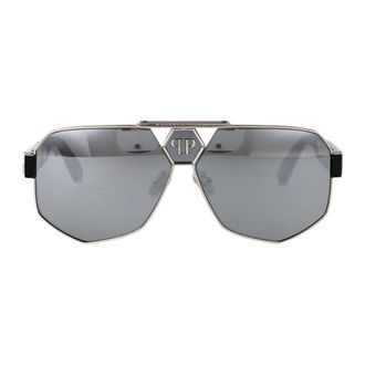 Philipp Plein Stylische Sonnenbrille mit Plein-Badge - - Accessories - Herren - Grau - 63 MM