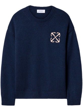 Off-white pull &agrave; logo en intarsia - Bleu