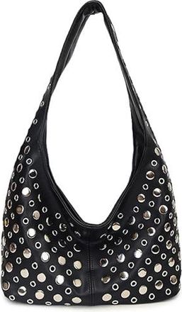 Generic Sac besace en cuir PU clout&eacute; avec rivets &agrave; pois pour le travail, le shopping, les voyages, luniversit&eacute;, Noir, 250.00x170.00x100.00mm/9.84x6.69x3.94inc