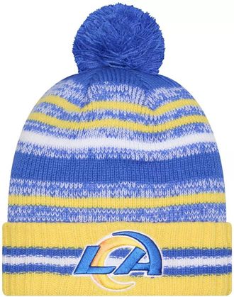 New Era Los Angeles Rams Sideline Sport Strickm&uuml;tze mit B&uuml;ndchen, Gelb gestreift, NFL Cheer Cuff Knit Cap