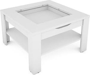 Byliving Couchtisch Ralph/moderner Sofatisch mit Glaseinlage und großzügiger Schublade in Weiß/Beistelltisch mit viel Stauraum/B 67, H 43, T 67 cm