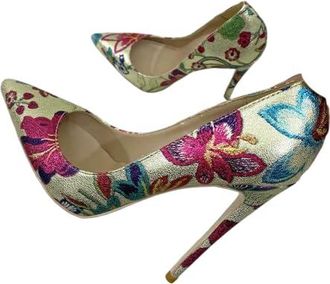 Generic YUJIEBB Chaussures de mari&eacute;e sexy &agrave; bout pointu pour femme Motif floral Dor&eacute; Taille 33-46, Or 12 cm Talon A, 41.5 EU