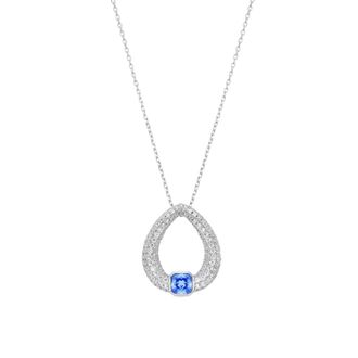 Luxenter Halskette in 925 Sterlingsilber- und Aquamarin-Zirkonia-Rhodium-Finish - Uzi