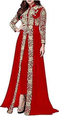 Generic Femmes abaya musulmane duba&iuml; sadui caftan marocain brod&eacute; islamique ramadan eid soir&eacute;e de mariage (Rouge,M)