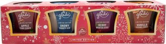 Glade DUFTKERZEN SET 1 x 4 Stück Bratapfel/Zimt - Brombeere/Cranberry - Frische Winterluft/Schneekristalle - Karamell/Vanille - Geschenkset
