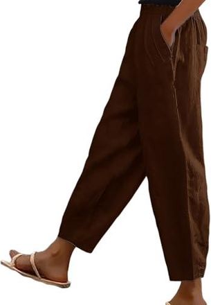 Generic Pantalon en coton et lin pour femme - Jambe large - Pantalon de plage d&eacute;t&eacute; pour femme - Confortable - Pantalon de yoga Palazzo XIYU26006, marron, XXL