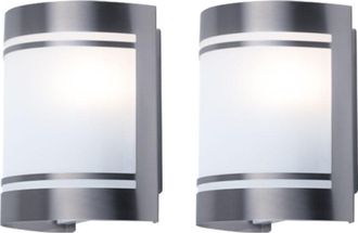 ETC Shop Wandlampe Fassadenleuchte Au&szlig;enwandleuchte Edelstahl Gartenlampe silber, Glas satiniert, 1x E27, LxH 14x16,5 cm, 2er Set