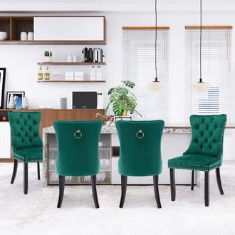 Generic Esszimmerstuhl-Set Aus Leder - Stühle Mit Hoher Rückenlehne, Knopfheftung Und Beinen Aus Massivholz(Wood-Green,4)