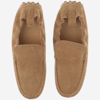 Tod's Womens Loafers Gommino Suede Beige Calfskin