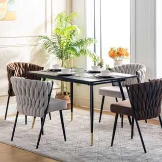 M&S Collection Table &agrave; manger extensible 120-160x80x75 cm noir et dor&eacute; - WASTEO