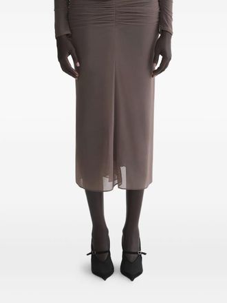 MUGLER jupe asymétrique à fronces - Marron