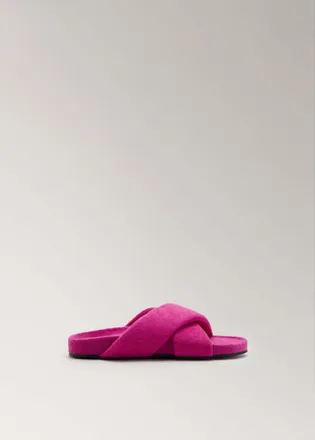 Mango Chaussons en coton bouclette &agrave; brides crois&eacute;es fuchsia - Femme - 36 - MANGO