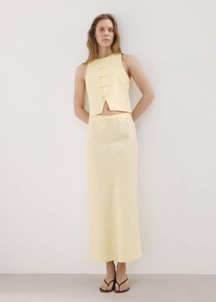 Mango Gilet en lin &agrave; brandebourgs vanille - Femme - XXS - MANGO