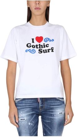 Dsquared2 Femme, Tops, Blanc, Taille: 38 FR I Love Gothic Surf T