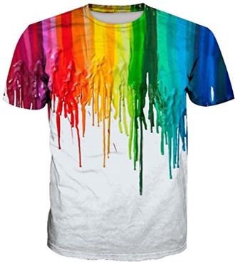 Ocean Plus Homme Multicolore T-Shirt de Sport Amusement Imprimé Animal Col Rond Manches Courtes Femme Tee Shirt Unisexe Hauts (3XL/180-185, Pigments de Couleur)