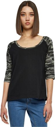 Urban Classics Damen Regular Fit T-Shirt Ladies 3/4 Contrast Raglan Tee TB733, Gr. Medium (Herstellergröße: M), Mehrfarbig (Black/Darkcamo 01308)