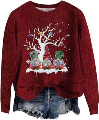 Generic Pull Femme de Noel,Chemisier pour Femme imprimé Joyeux Noël, col Rond, Sweat-Shirt à col Rond, Haut Confortable à Manches Longues, Chemise dentraîneme