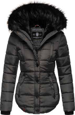 Marikoo Damen Winterjacke Lotusblüte mit Teddy-Innenfutter & Kunstfellkragen