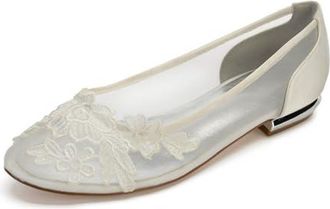 Generic Chaussures De Mari&eacute;e Mariage Soir&eacute;e F&ecirc;te Dentelle Plates Femme Confortables Et Respirantes Faciles &Agrave; Enfiler 2 Cm,Ivoire,42 EU