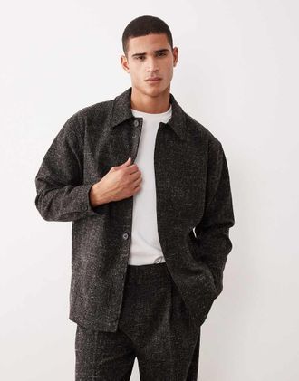 Asos Elegante Harrington-Jacke aus Boucl&eacute; in Anthrazit mit Oversize-Schnitt, Kombiteil-Grau