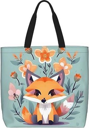 Generic Renard Mignon Avec Des Fleurs Sac A Main Femme Grand Sacs De Courses R&eacute;utilisable Sac Cabas Pour Plage Voyage Quotidienne