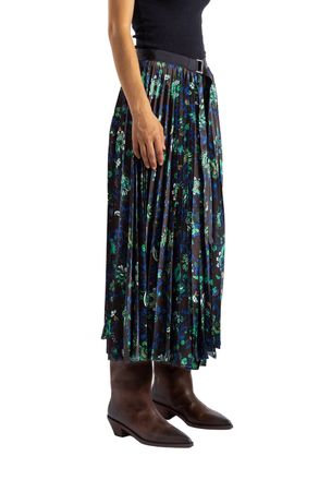 sacai Womens Jupe Mi-Longue Floral Print Skirt Marron Brown