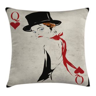 Generic Kissenbezug Qu-EEN Damenhut Im Retro-Stil, Spielkarten-Design, Casino-Gl&uuml;cksspiel Kissenh&uuml;lle Weich Sofakissenbez&uuml;ge Maschinenwaschbar Zierkissenbez&uuml;g