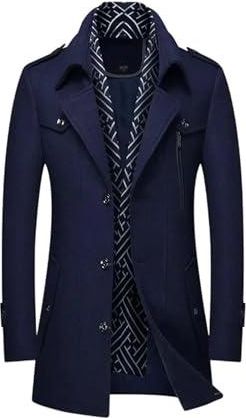 Generic Trench en cuir synth&eacute;tique pour homme - Chaud - Long - Tendance - D&eacute;contract&eacute; - V&ecirc;tements dext&eacute;rieur streetwear, bleu marine, M