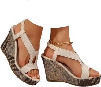 Generic Sandales d&eacute;t&eacute; larges &agrave; talons bas pour femme - Talon bas - Orthop&eacute;diques - Bout ouvert - Sangle de cheville avec sangle de soutien de la vo&ucirc;te plantai