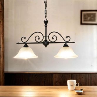 Licht-Erlebnisse Luste suspension dint&eacute;rieur Dorothea &agrave; 2 lumi&egrave;res au design campagnard en verre dalb&acirc;tre - Noir, blanc