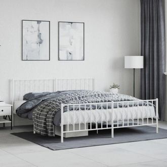vidaXL Cadre de lit métal sans matelas et pied de lit blanc 180x200 cm Vidaxl