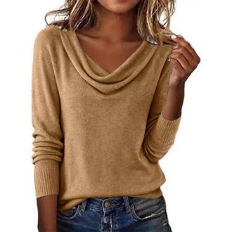 Generic Pull &agrave; col b&eacute;nitier pour femme UK - Pull tendance en tricot fin &agrave; col en V - Grande taille - Pull-over et pulls habill&eacute;s et d&eacute;contract&eacute;s pour sortir -