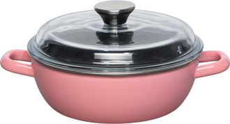 Riess 0043-114, Schmorpfanne mit Glasdeckel 20cm Durchmesser, emailliertes Stahlblech, PINK LBH 27,8x21,2x12,9 Gew. 1,512kg, Höhe ohne Deckel 7,2 cm, 2 Grif