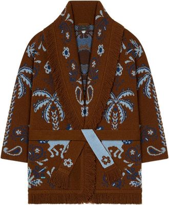 Alanui Intarsia Knit with Fringe Trim Cardigan - Brown
