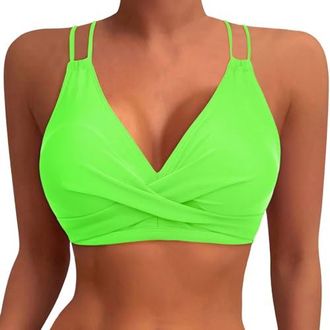 Generic Femme Bikini Push Up Haut De Bandeau Top Liens Crois&eacute;S Bonnets Fronc&eacute;S sans Bretelles Non Rembourr&eacute; T&eacute; Crochet Bralette Couverture Compl&egrave;Te Uniquement