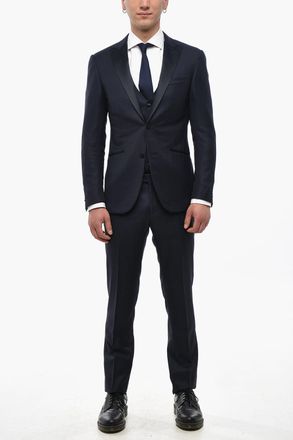 Corneliani Dreiteiliger Anzug aus Jacquardwolle mit Satin-Spitzrevers Corneliani