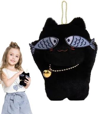 Generico Pendentif en peluche de chat de dessin anim&eacute; - Pendentif mignon pour filles, gar&ccedil;ons et adultes, adorable porte-cl&eacute;s pour, sac &agrave; dos | Cadeau, noir, C
