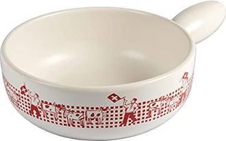 Kuhn Rikon Caquelon Induktion Fahnenschwinger 23cm, Käsefondue aus Ton, Weiß, Rot