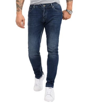 Rock Creek Designer Herren Jeans Hose Stretch Jeanshose Basic Slim Fit Jeans Hosen Denim Used Look Destroyed Herrenhose Elegant RC-2345 Blau W32 L34