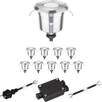 LEDs Com 10er Set LED Bodeneinbauleuchte AGENA für außen, warm-weiß, je 7lm, IP65, 230V, 60mm Ø