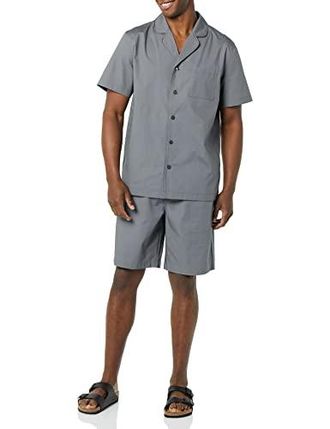 Amazon Essentials Ensemble de Pyjama en Tissu Léger avec Short et Haut à Col Cranté et Boutons Homme, Charbon, XXS