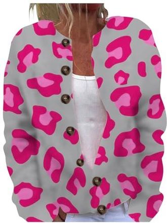 Generic Veste cardigan pour femme &agrave; imprim&eacute; l&eacute;opard pour la Saint-Valentin 2026, gris, 3XL