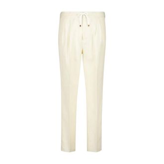 Brunello Cucinelli Homme, Pantalons, Beige, Taille: 3XL Pantalon cr&egrave;me en lin et coton &agrave; cordon de serrage