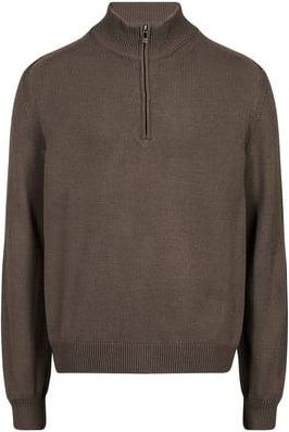 A|X Armani Exchange Pull droit &agrave; col zipp&eacute; en coton et laine m&eacute;lang&eacute;