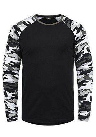 Solid SDCajus Homme T-Shirt à Manches Longues T-Shirt à Motif Camouflage Col Rond Mélange de Coton Regular Fit, Taille:M, Couleur:Black Grey (G9000)