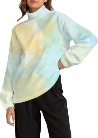 Generic Sweatshirts pour femmes, sweatshirts décontractés imprimés colorés à manches longues et col roulé - Sweat-shirt confortable sans capuche pour femme, S
