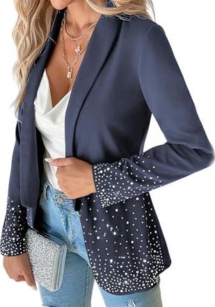 Generic Femme Blazer Veste Blazer &Agrave; Strass pour Femme Luxueuse Veste De Tailleur &Agrave; Paillettes Diamant Faites Main Col Ch&acirc;le Cardigan Scintillant Manteau &Eacute;l&eacute;ga