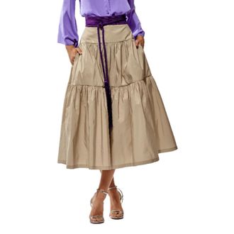 Moskada Beige Taffeta Midi Rock - 44 - - Skirts - Damen - Beige - 2XL